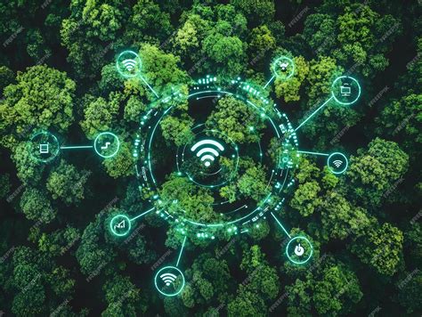 Aerial View Of A Smart Forest Management System With Iot Devices And Wireless Connectivity