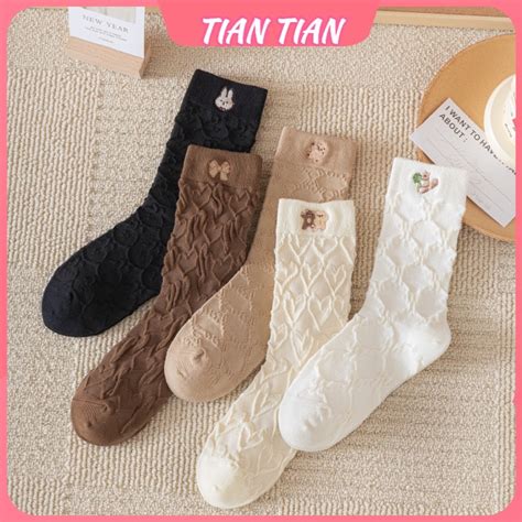 甜甜優品 T236 襪子 女中筒春夏款ins潮 立體浮雕小熊襪 卡通刺繡 純棉堆堆襪 可愛 日系 甜美 學院風 長襪 蝦皮購物