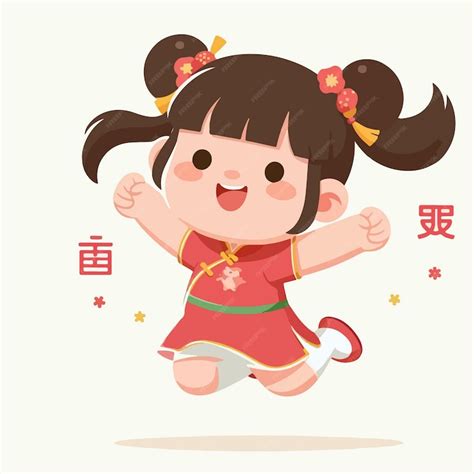 Premium Vector Happy Chinese Girl Celebrating Lunar New Year