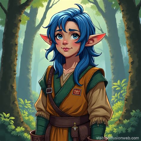 Male Gnome In Colorful Tunic Blue Hair Stable Diffusion Online