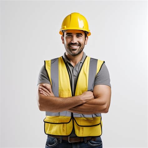 Premium Photo Portrait Engineer Confident Smiling White Background