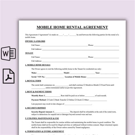 Editable Mobile Home Rental Agreement Manufactured Home Lease Contract
