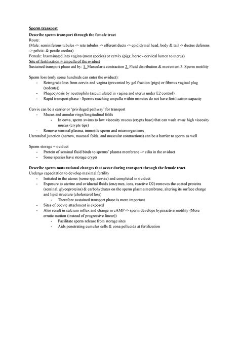 Sperm Transport One Lecture From Reproductive System Covering All