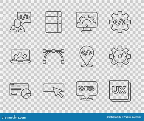 Set Line Website Statistic Ui Or Ux Design Development Front End
