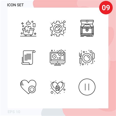 Mobile Interface Outline Set Of 9 Pictograms Of Lcd Scenario Box Novel Treasure Editable Vector
