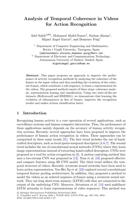 Pdf Analysis Of Temporal Coherence In Videos For Action Recognition