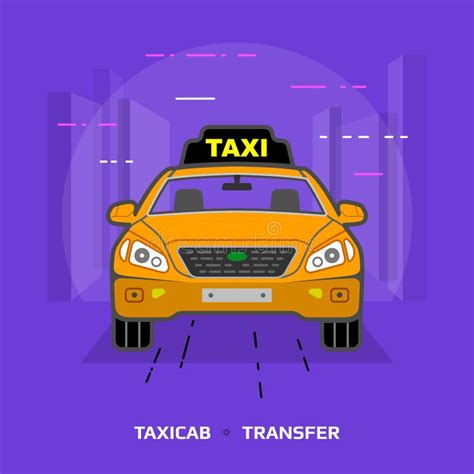 Ejemplo Plano Del Coche Del Taxi Contra El Fondo Violeta Ilustración