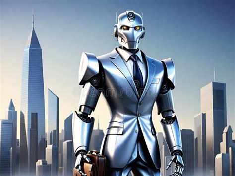 3d Rendering Of A Humanoid Robot In Cityscape Stock Illustration