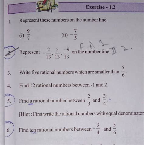 Exercise Represent These Numbers On The Number Line I Ii