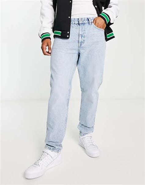 Bershka Vintage Straight Fit Jeans In Light Blue Asos