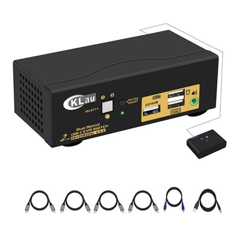 CKLau 2 Port USB C KVM Switch 4Kx2K 60Hz Dual Monitor USB Type C KVM With Audio Output