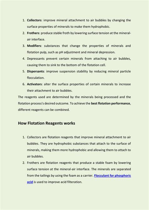Functions Of Flotation Reagents Explain Their Types And Working Principle PDF Chemistry