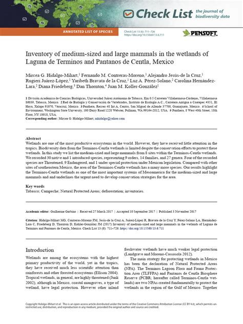 Inventory Of Medium Sized And Large Mammals In The Pdf