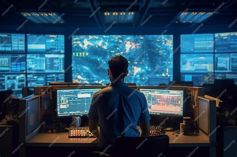 Premium Ai Image Modern Control Room With Multiple Screens Displaying Realtime Logistics Data