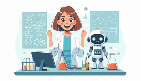 Una Caricatura De Una Mujer Con Un Robot Y Un Tablero Blanco Con Las
