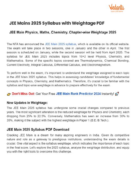 Jee Mains 2025 Syllabus With Weightage Pdf Pdf