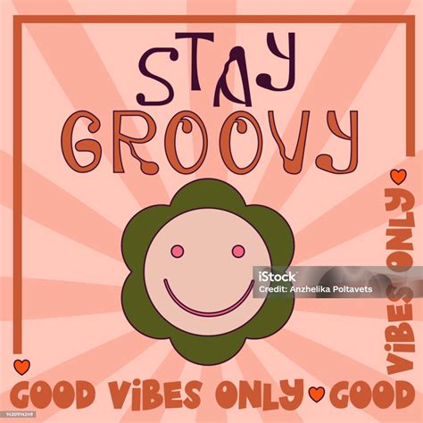 레트로 그루비 미소 포스터 히피 디자인 70 년대 광선이있는 현대 그루비 포스터 레트로 60 년대 70 년대 환각 디자인 빈티지 꽃 배경 1960 1969 년에 대한 스톡