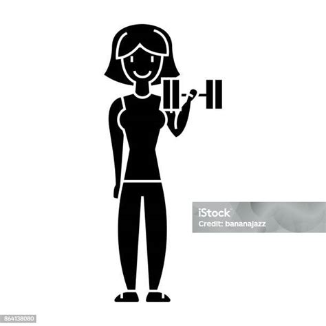 여성 피트 니스 체육관 무게 아이콘 벡터 일러스트 레이 션 고립 된 배경에 로그인 강사에 대한 스톡 벡터 아트 및 기타 이미지 강사 건강관리와 의술 건강한 생활방식