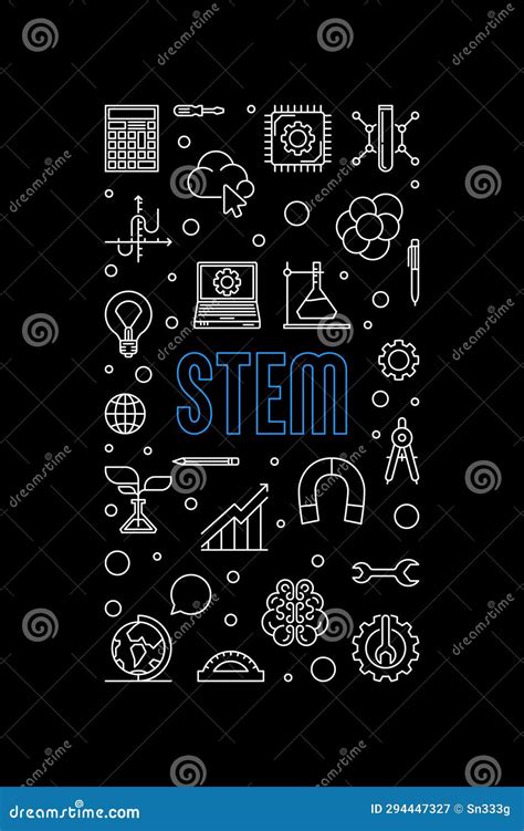 Science Technology Engineering And Math Stem Vector Outline Vertical Dark Banner Stock