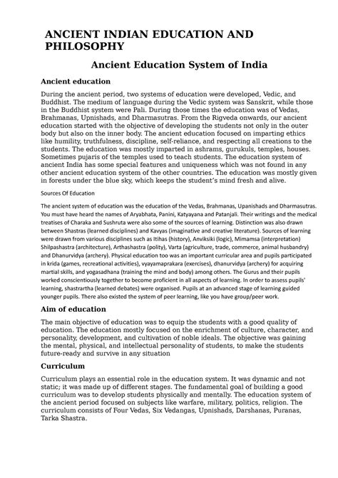 Unit 1 Iks Ancient Indian Education And Philosophy Ancient