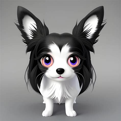 Super Adorable Small Black And White Long Haired Chihuahua Rendered By