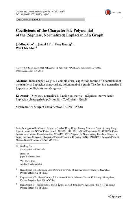 pdf coefficients of the characteristic polynomial of the signless