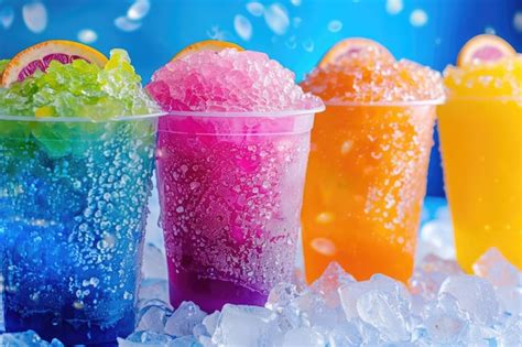 Chilly Colourful Beverage Delights Frozen Fruit Slush Drinks In Plastic
