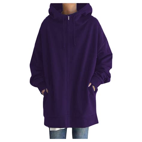 Yhgfvokj Hoodies For Women Loose Fit Solid Color Comfy Zippered Hooded