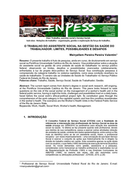Ekeys O Trabalho Do Assistente Social Na GestÃo Da SaÚde Do