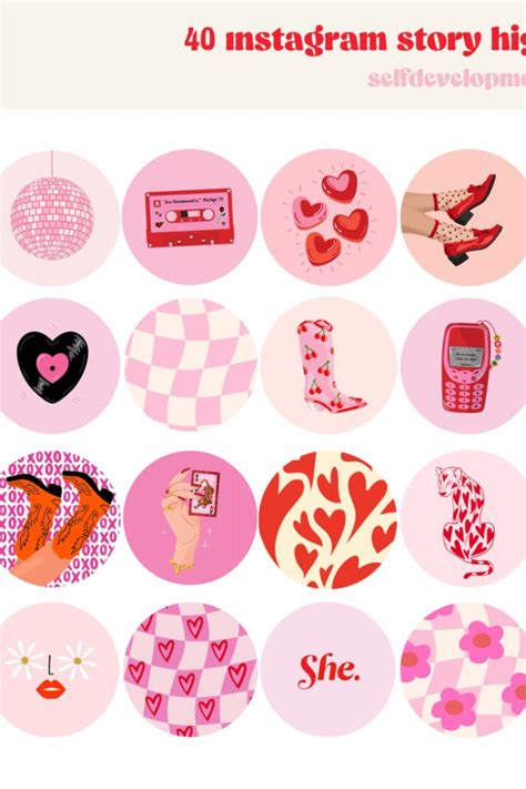 Retro Instagram Highlight Cover Icons Groovy Highlight Covers Red And Pink Tones Aesthetic