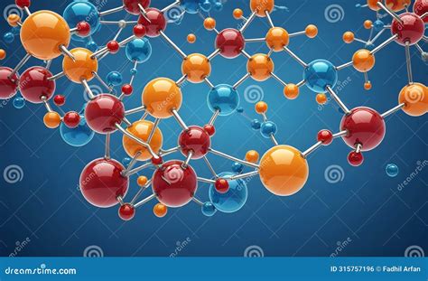 Colorful 3d Glass Molecules And Atoms In Blue Background Stock