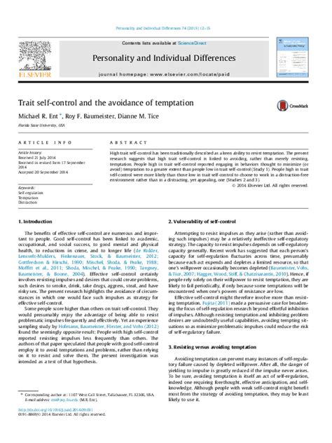 Pdf Trait Self Control And The Avoidance Of Temptation