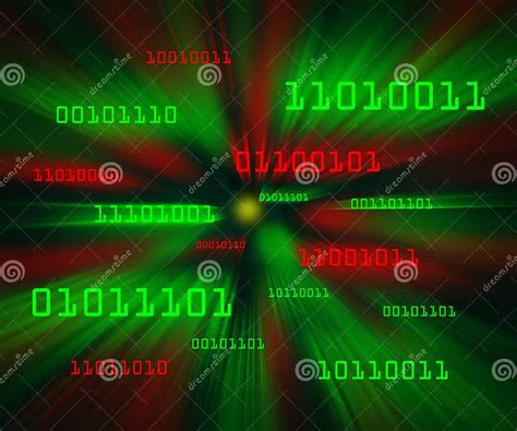 Red Green Bytes Of Binary Code Flying In A Vortex Stock Illustration