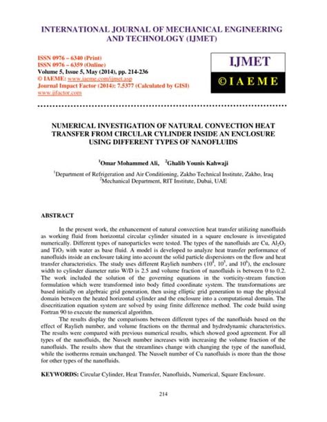 Numerical Investigation Of Natural Convection Heat Transfer From