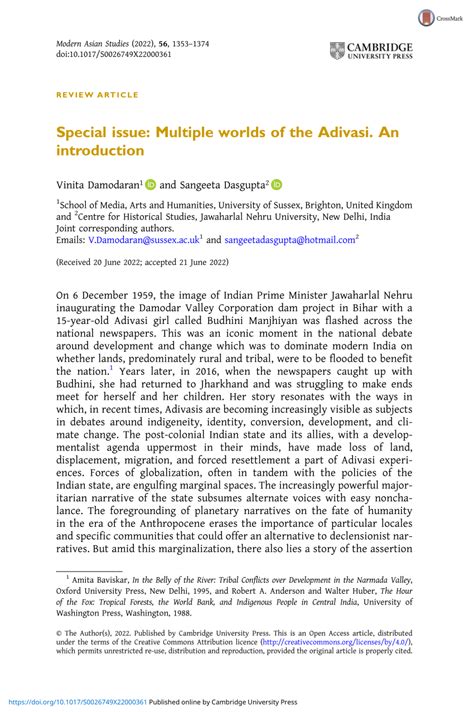 Pdf Special Issue Multiple Worlds Of The Adivasi An Introduction