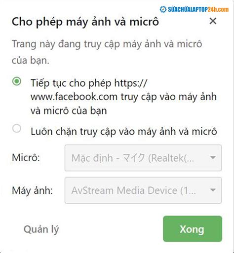 Sửa lỗi camera laptop không hiển thị khi gọi video Zalo Facebook