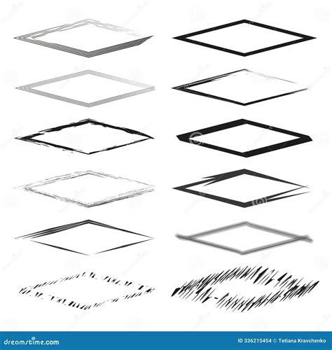 Distorted Rhombus Frames Grunge Geometric Shapes Abstract Textured Borders Black And White