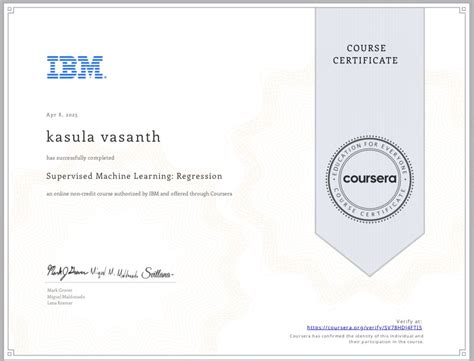 excited to announce that i ve completed the supervised machine learning … vasanth kasula