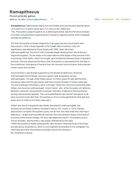 Ramapithecus Fossil Primate Genus Britannica Pdf Fossil Homo Sapiens