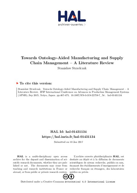 Pdf Towards Ontology Aided Manufacturing And Supply Chain Management A Literature Review