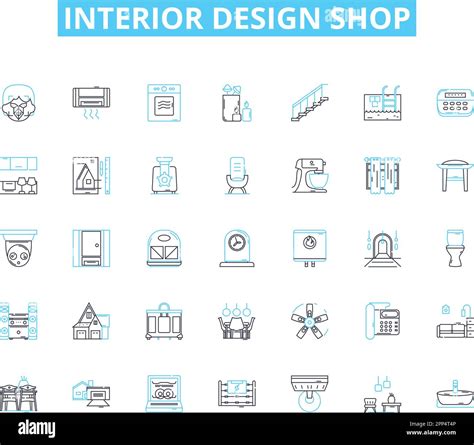 Interior Design Shop Linear Icons Set Aesthetics Style Decor Furnishings Minimalism Color