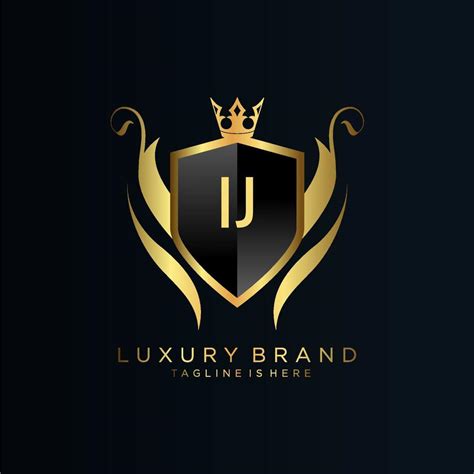 Ij Letter Initial With Royal Template Elegant With Crown Logo Vector
