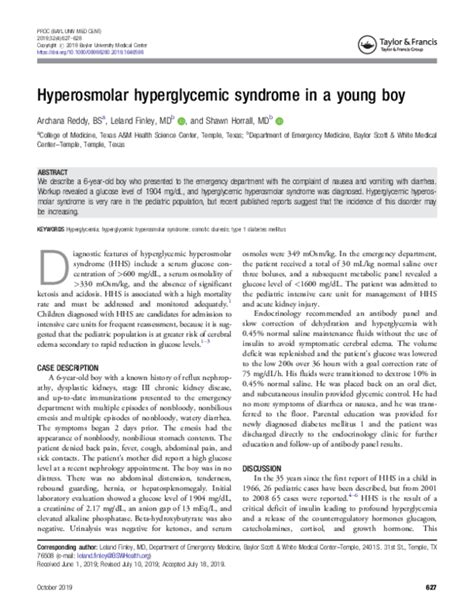 Pdf Hyperosmolar Hyperglycemic Syndrome In A Young Boy