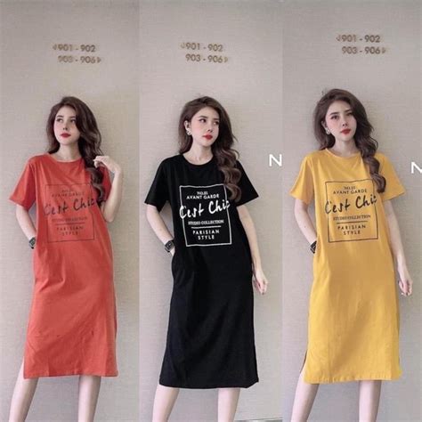 Váy xuông nữ form rộng đầm suông dáng xẻ mặc nhà đồ ngủ nữ chất cotton