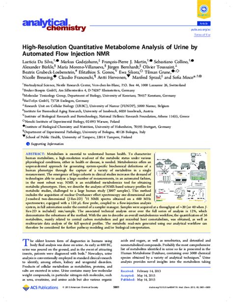 Pdf High Resolution Quantitative Metabolome Analysis Of Urine By