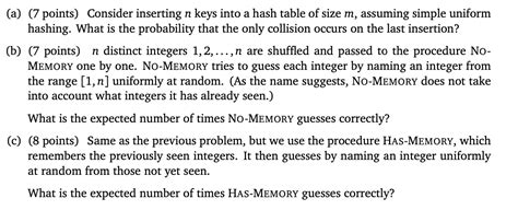 solved a 7 points consider inserting n keys into a hash