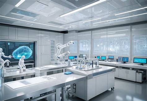 Futuristic High Tech Laboratory With Advanced Technology Complex Data