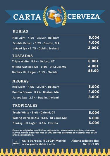 Plantillas Para Una Carta De Bebidas Con Precios
