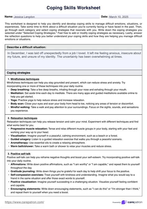 Coping Skills Worksheets And Example Free Pdf Download
