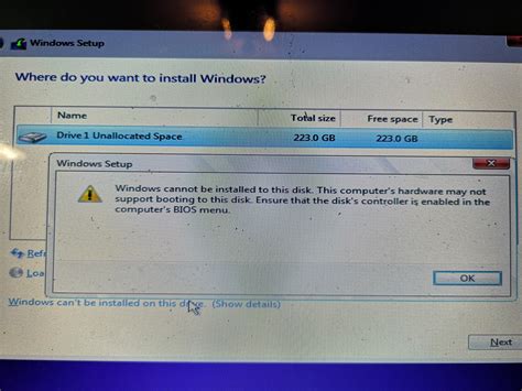 help installing windows 10 on a new ssd please getting the following